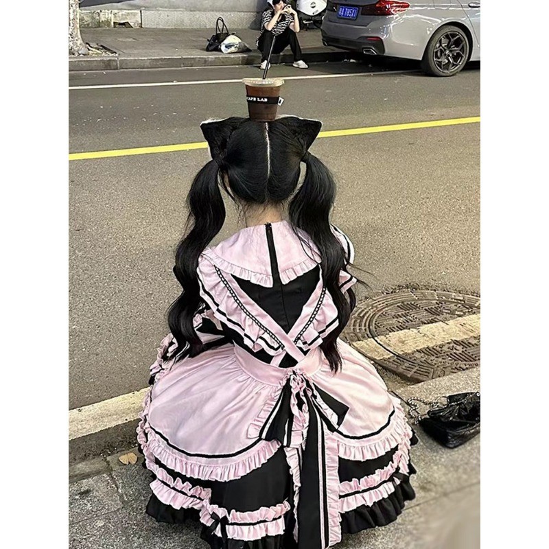 Summer Women's Cute Sweet Cat Maid Dress Black Pink Cosplay Lolita ...