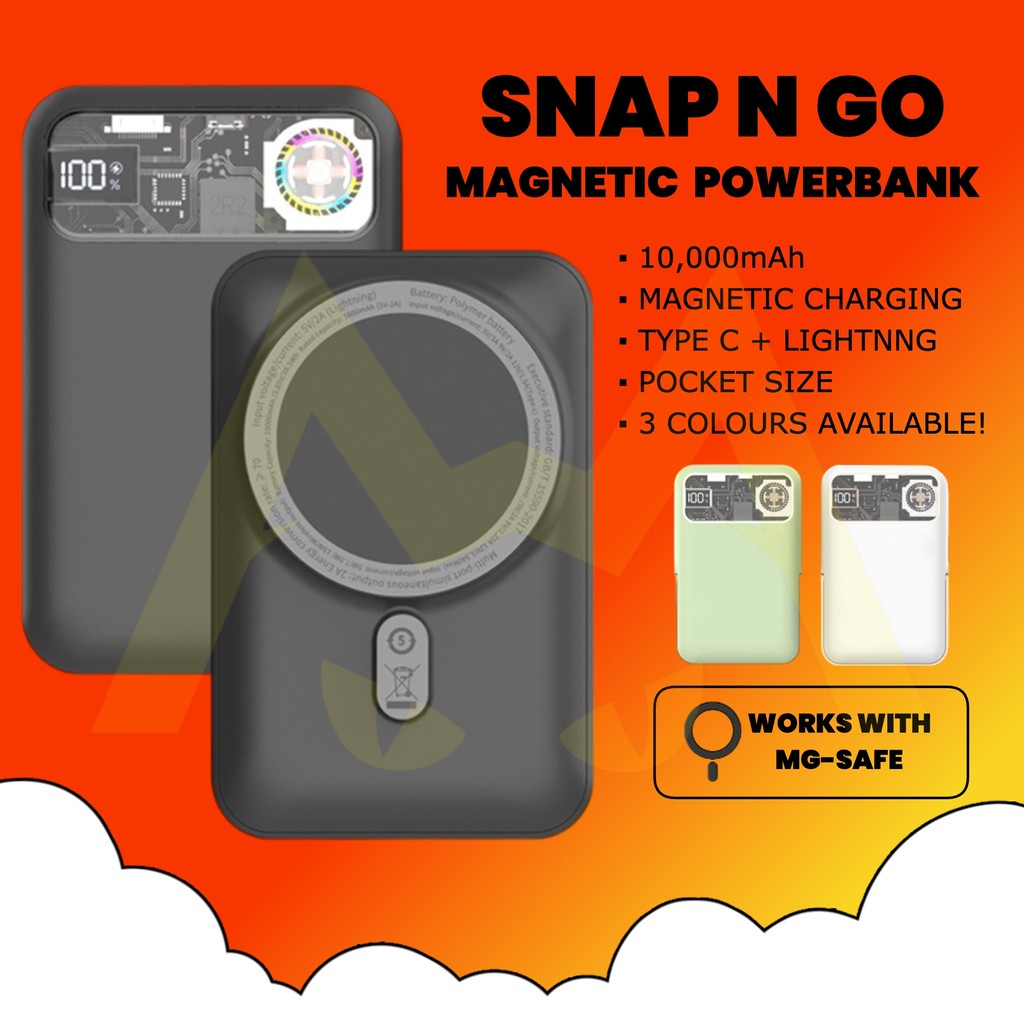 SNAP N GO Magnetic Power Bank Wireless Fast Charge 10000mAh Mini ...