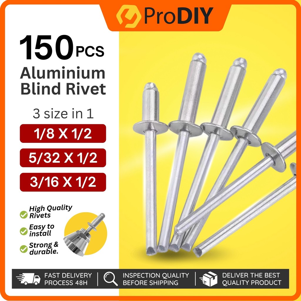 150PCS BLIND RIVET ALUMINUM ALUMINIUM 3.2mm/4mm/4.8mm Lightweight 1/8 X ...