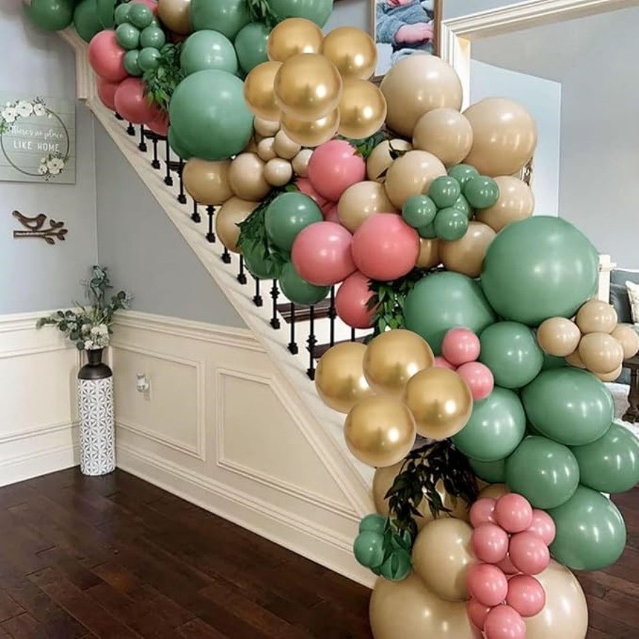 62pcs 10 Inch Bean Green and Vintage Pink Skin Tone Metallic Gold Latex ...