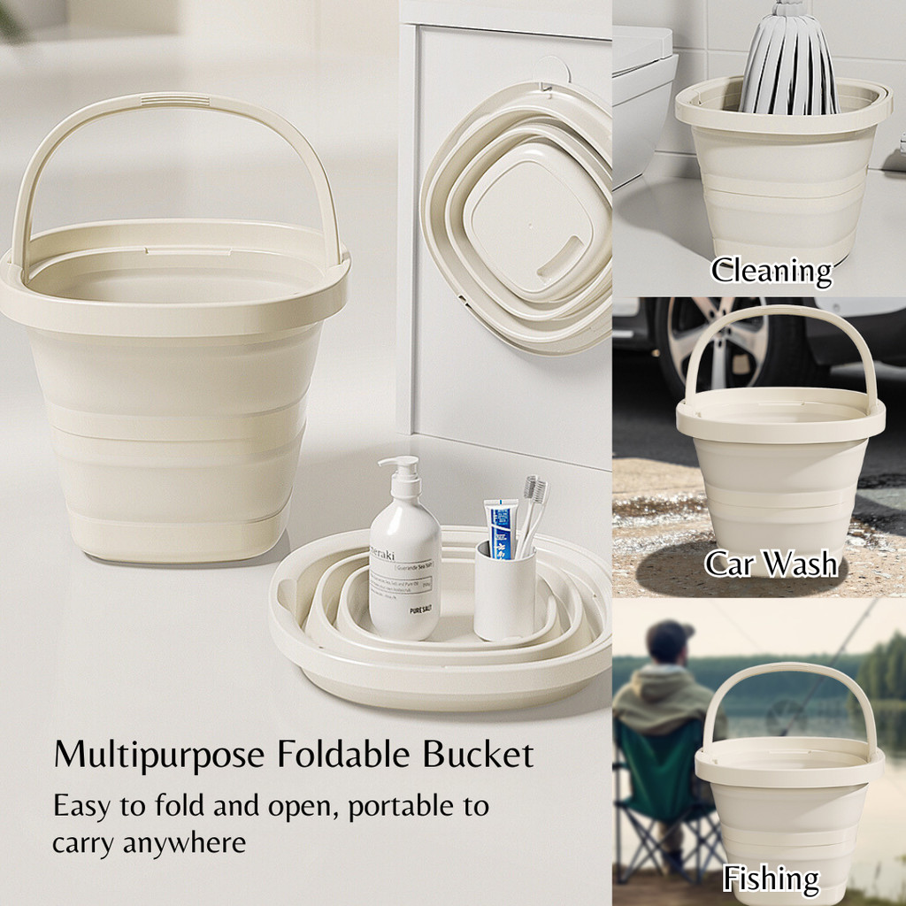 Foldable Bucket with Handle Portable Large Outdoor Indoor Multipurpose ...