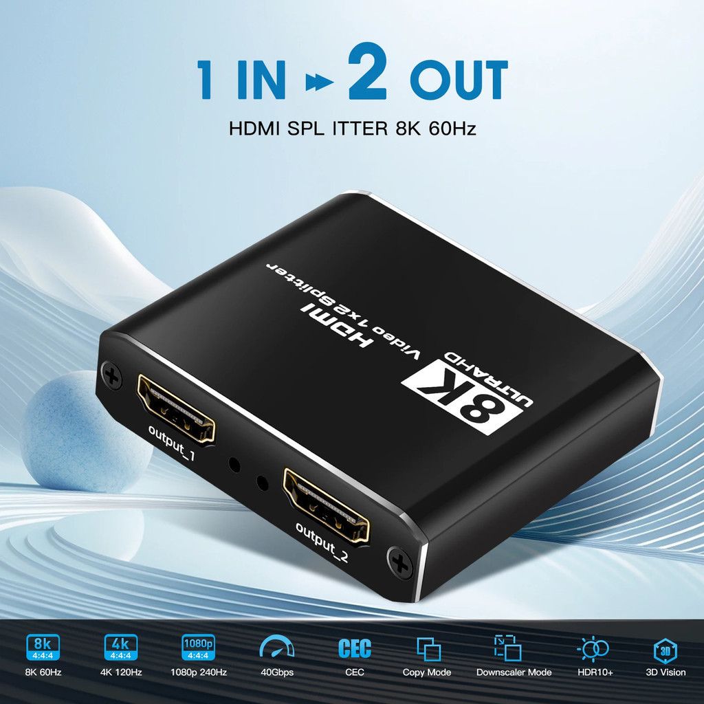 8K 60Hz HDMI Splitter 4k 120Hz HDR10 1x2 Video Distributor 1 in 2 Out ...