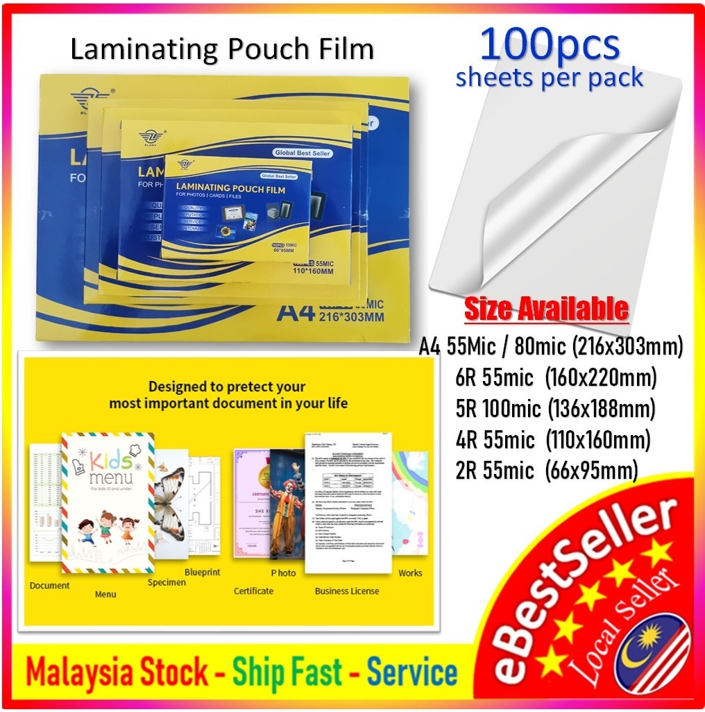 100 pcs sheets per pack Laminate Laminator 2R 3R 4R 5R 6R A4 Laminating Film Pouches Pouch 55mic ...
