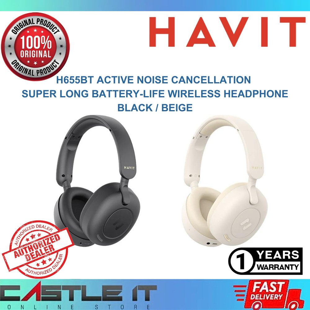 Havit H655BT BLACK BEIGE Active Noise Cancellation Super Long Battery-life Wireless Headphone ...