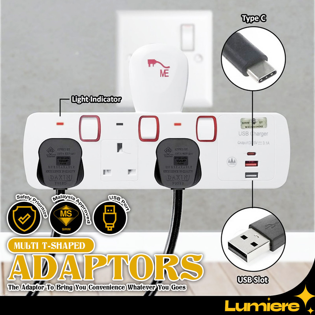 Sirim T-Adaptor Socket Extension Plug Wire Malaysia Plug USB Type C ...