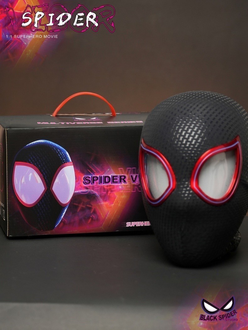 Miles Spider Man Headset with Movable Eyes Glowing Electric Blink Mask ...