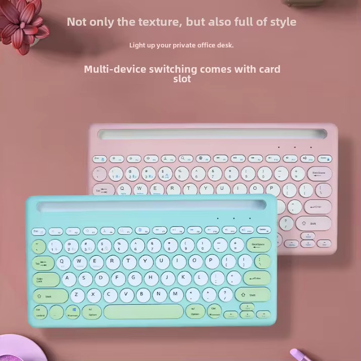 Wireless Keyboard Cute Colorful Silent Rechargeable 78 Keys Keyboard ...