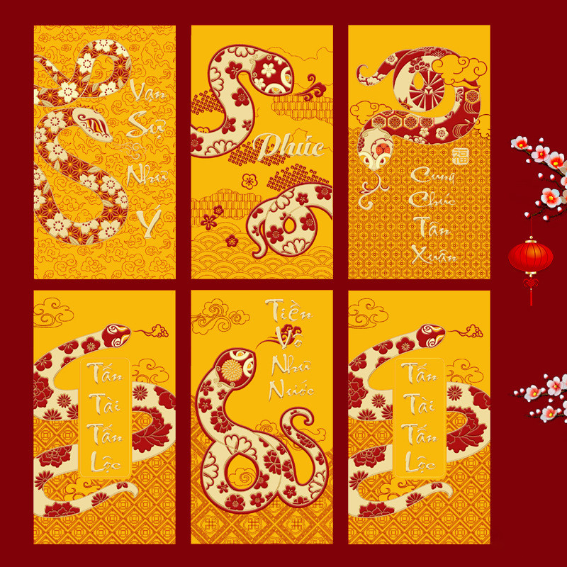 6 Pc Snake Year Red Envelopes Creative Zodiac New Year Red Packet Cute ...