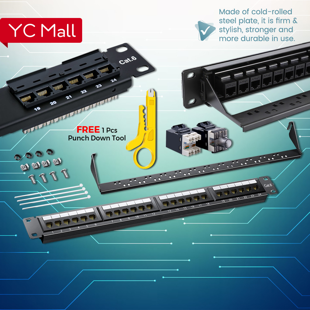 24/48 Ports Cat5E Cat6 RJ45 19" 1U Rackmount Full Loaded Keystone Patch ...