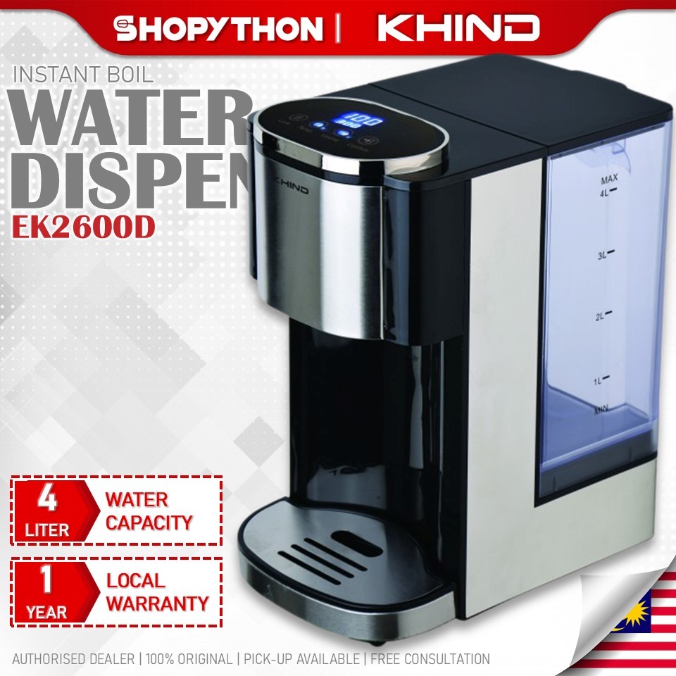 KHIND Water Dispenser EK2600D (4.0L/2600w) Instant Boil Hot Digital ...