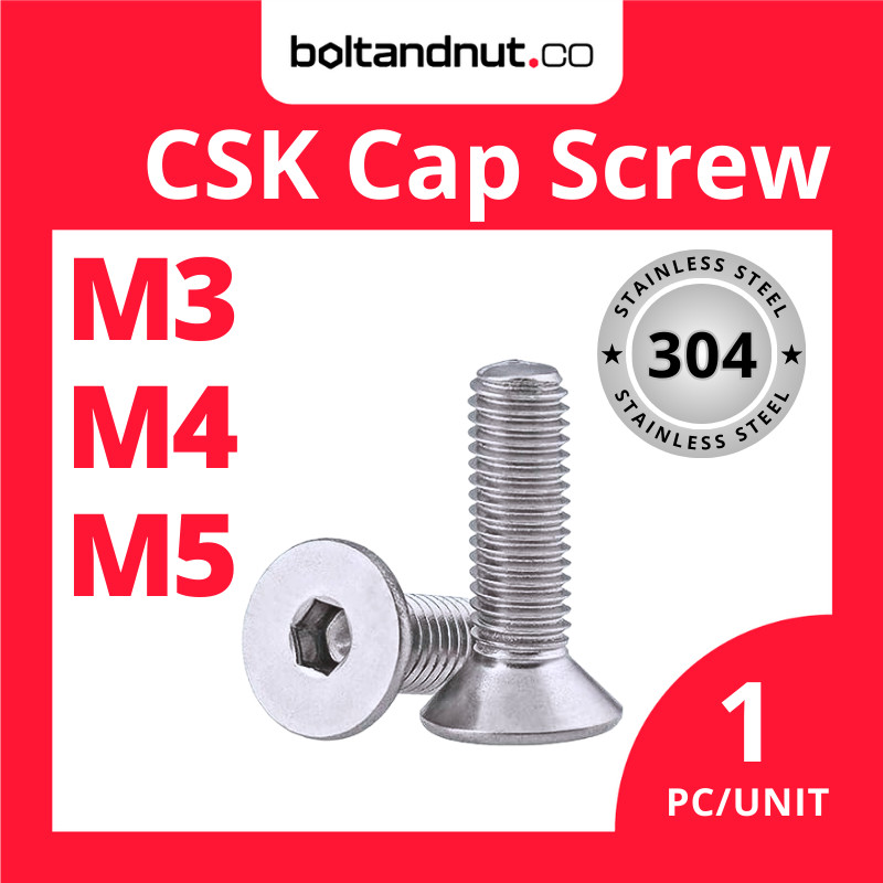 M3 M4 M5 Hex Socket CSK Cap Screw DIN7991 | SUS 304 Stainless Steel ...