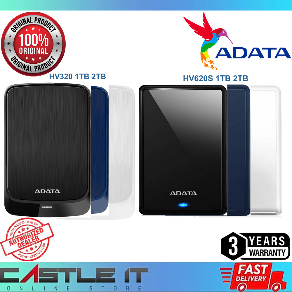 Adata External 1TB 2TB HDD HV320 / HV620S BLACK BLUE WHITE Slim ...