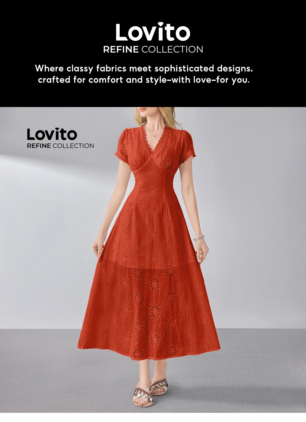 (Lovito Refine) Elegant Dress Zipper Ruffle Neck Double Layer Spring ...