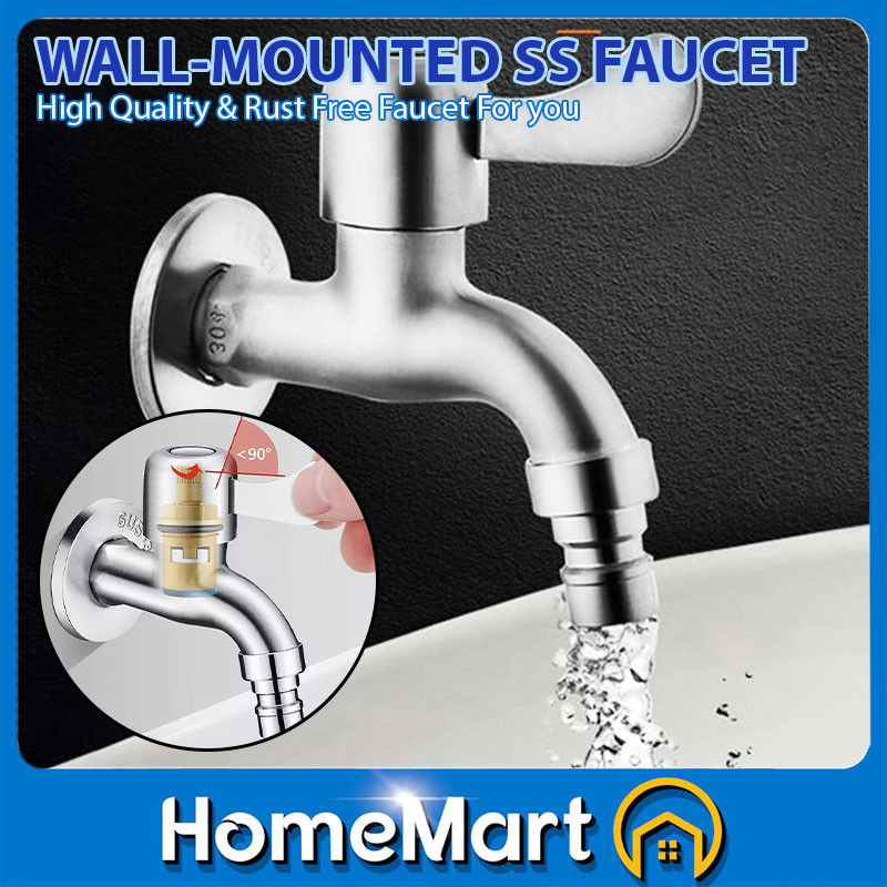 Faucet Stainless Steel Wall Water Tap 1/2 Inch Classic Kepala Paip ...