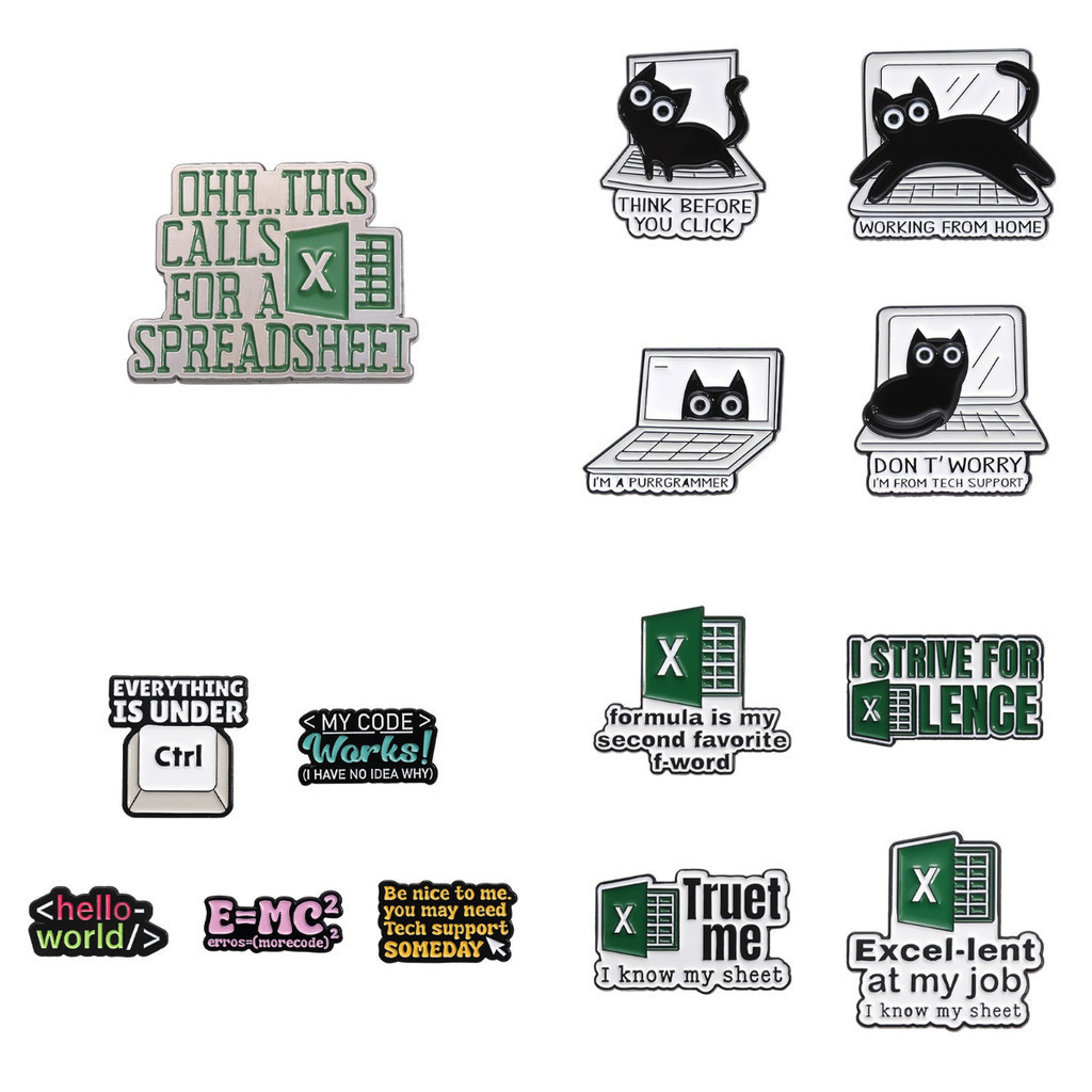 ''Cartoon Office Software and Computer Slogans Series'' Enamel Brooches ...