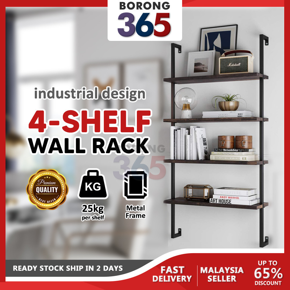 Borong365 4 Tier Wall Mounted Shelf Rack Rak Buku Tingkat Rak Dinding ...