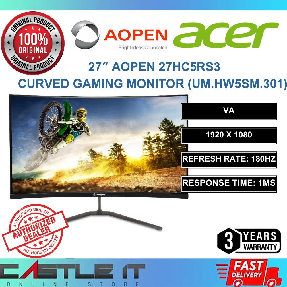 Acer Aopen 27" CURVED 27HC5RS3 180HZ VA Full HD Gaming Monitor DP HD MI ...