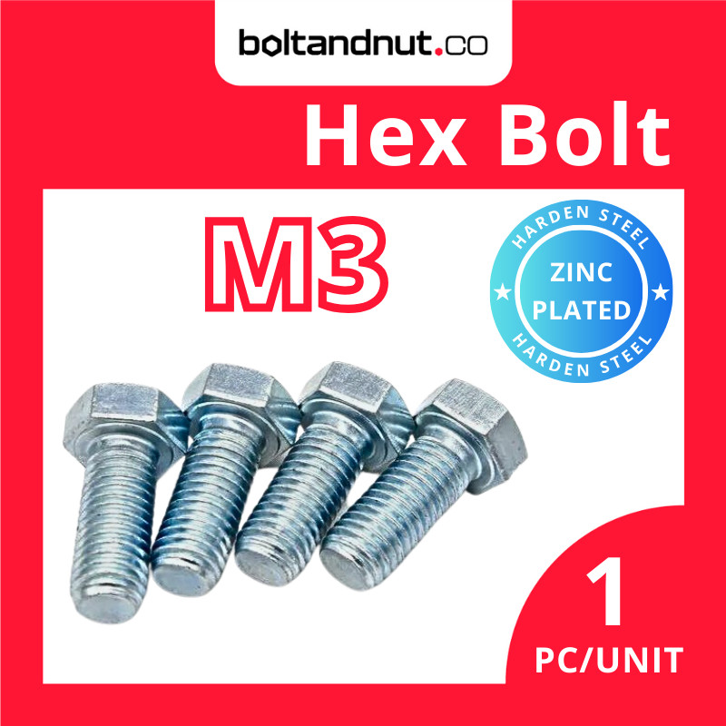 M3 Hex Bolt DIN933 | Grade 8.8 High Tensile Steel | Zinc Plating | Full ...