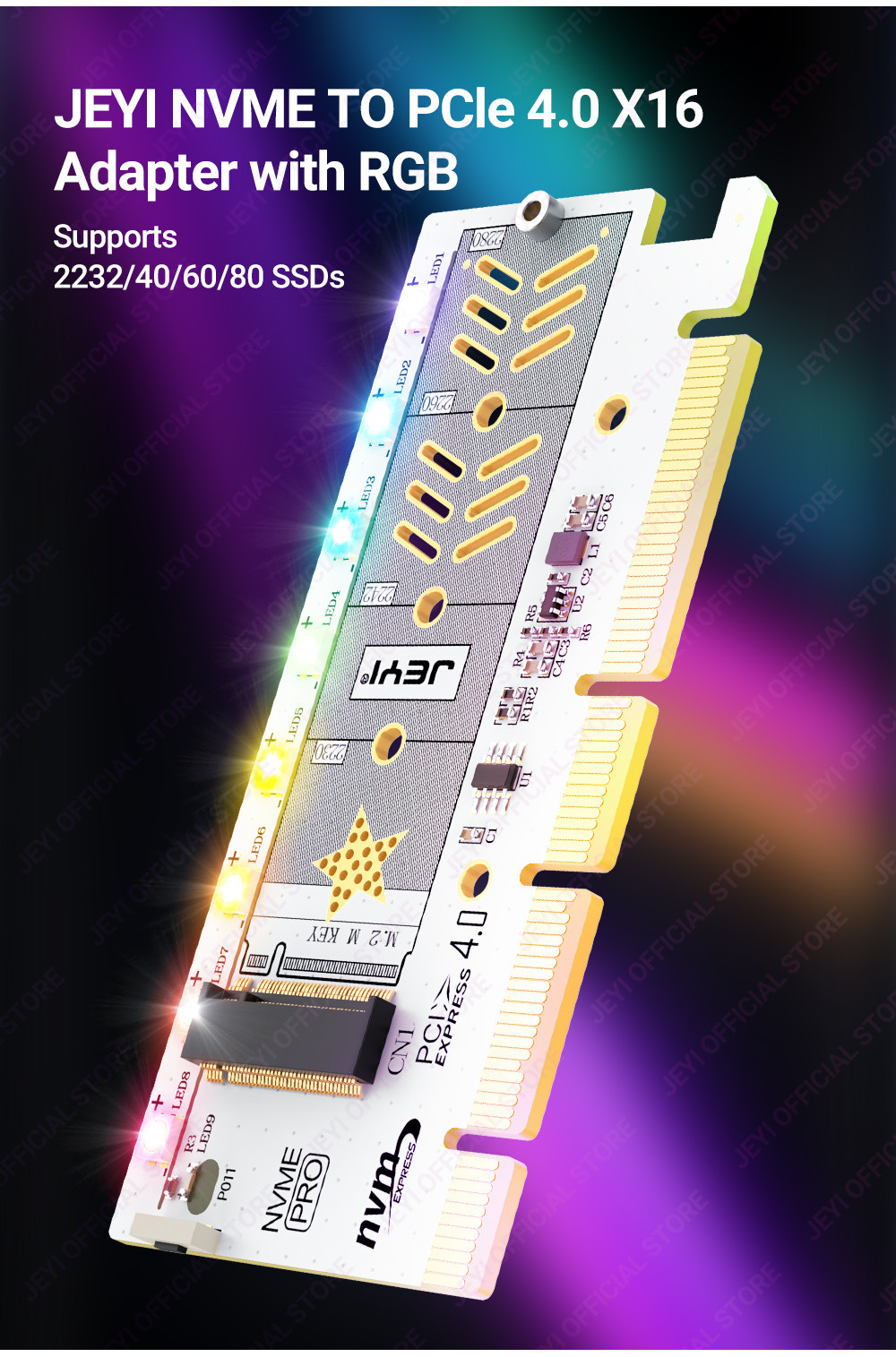 JEYI RGB PCIe 4.0 NVMe Adapter,NVMe to PCI-E M.2 SSD X16 X8 X4 Adapter ...