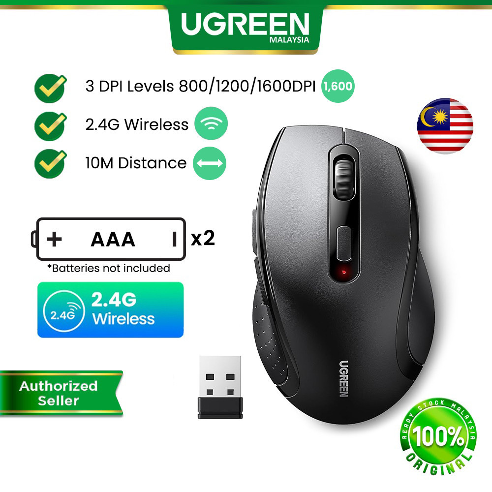 UGREEN Wireless Ergonomic Mouse 6 Buttons 3 Level DPI Setting 1600 DPI ...