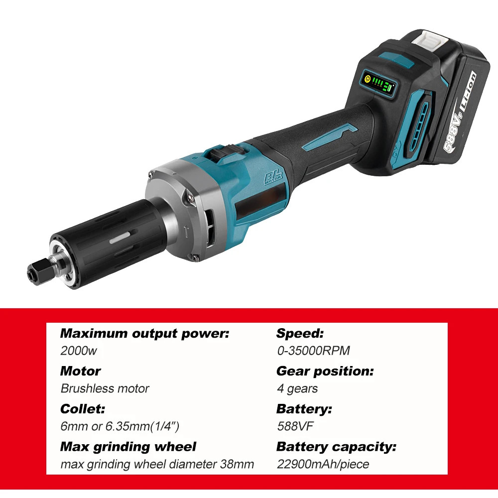 2000W 35000RPM Brushless Electric Die Grinder Wireless Portable 4 Gear ...