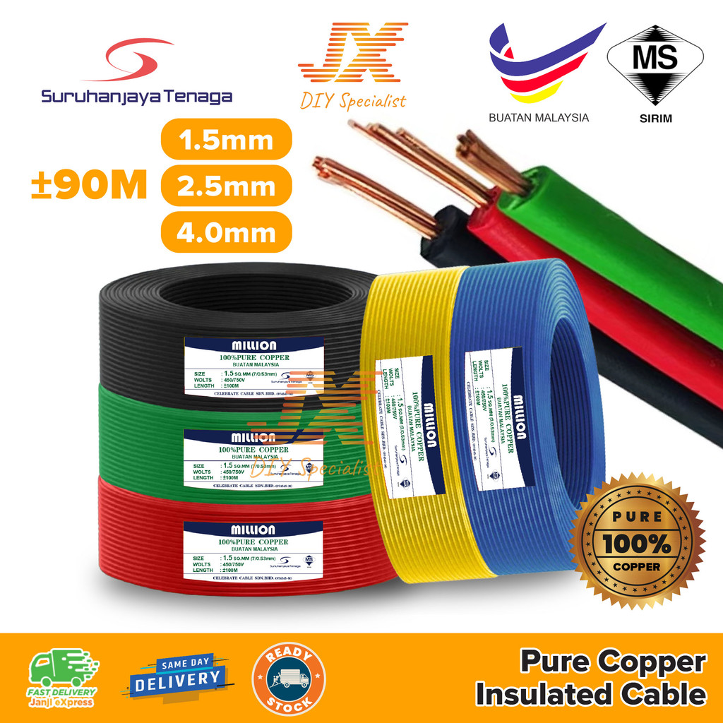 MILLION PVC Insulated Cable Auto Control Cable 100% Pure Copper Wire Kabel Wayar 1.5mm 2.5mm 4mm ...