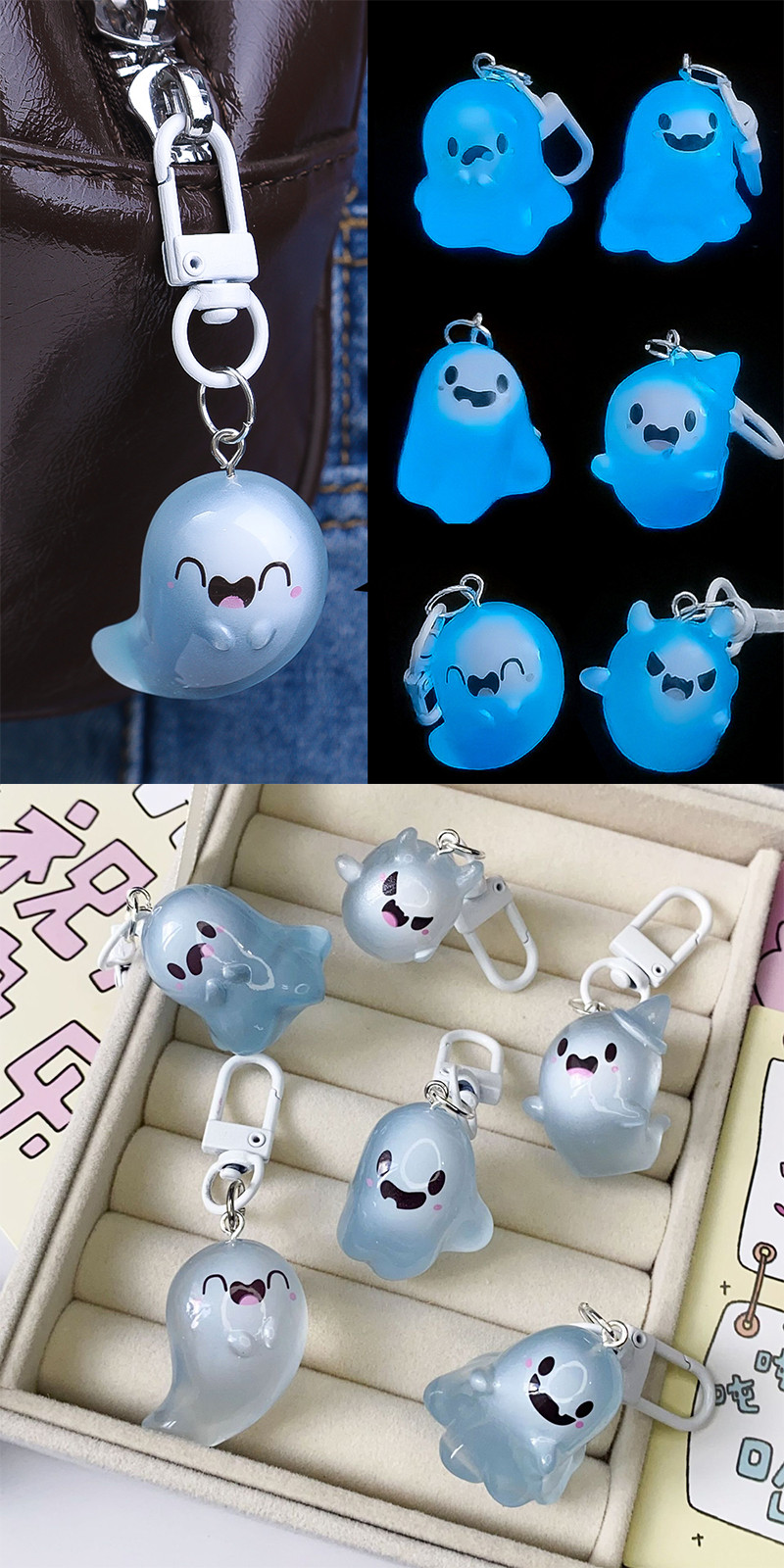 Luminous Blue Ghost Keychain - Halloween, Cartoon, Cute, Funny - Glow ...