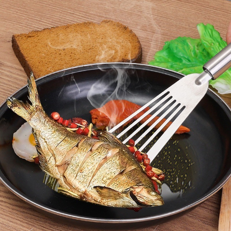 Non-stick Silicone Edge Frying Spatula - Stainless Steel Steak Flip ...