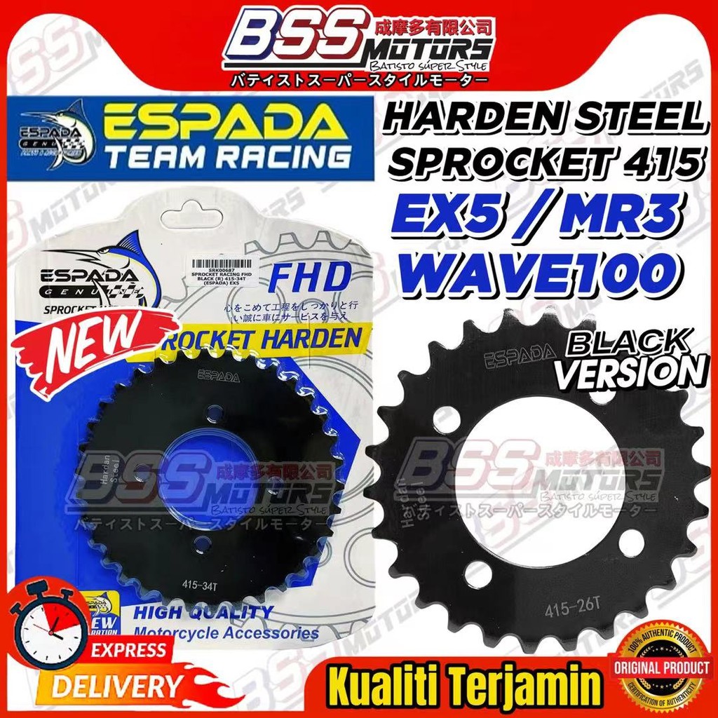 ESPADA 415 EX5 DREAM WAVE100 EX5 HP CLASS MR2 MR3 E BONUS FHD Sprocket 415 Harden Steel Black ...