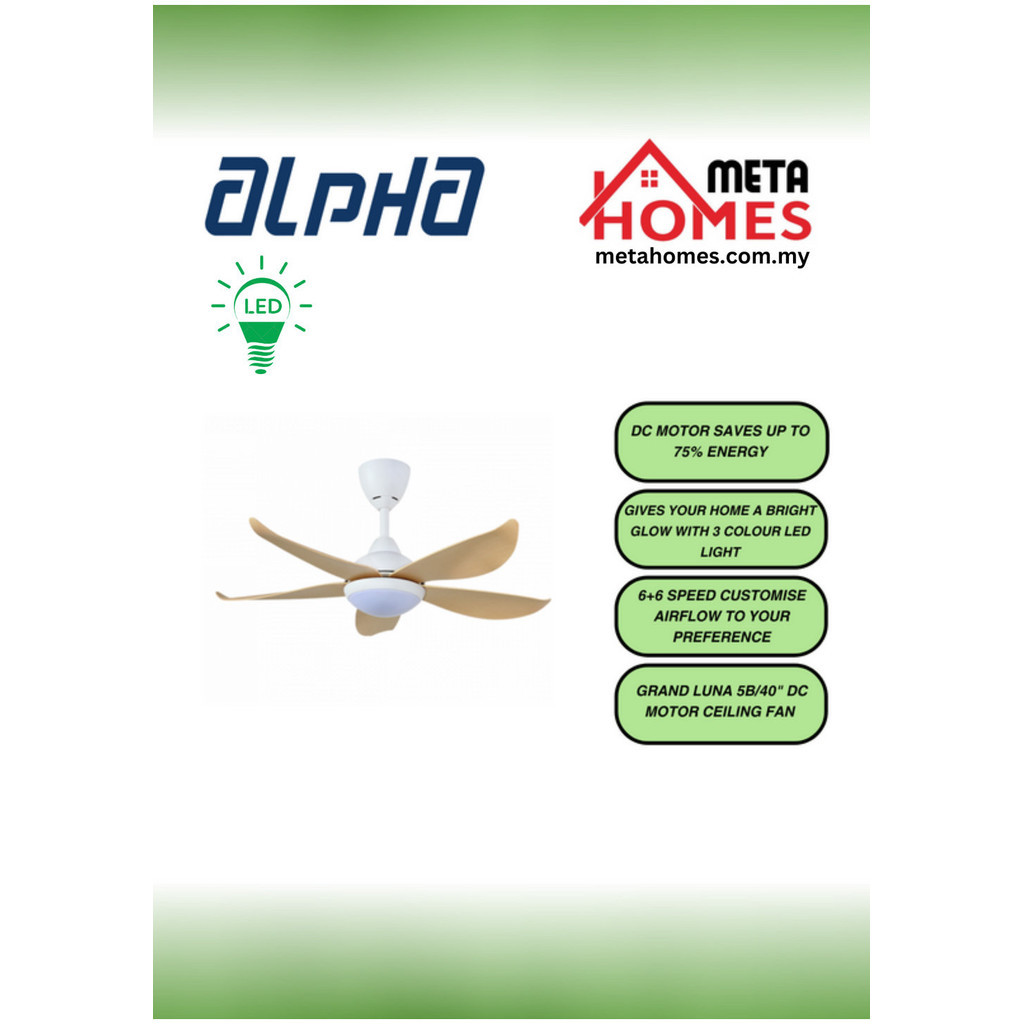 Alpha 5 Blades 40" Fan Width Ceiling Fan Vannus (Maple) LUNA-5B/40 LED ...