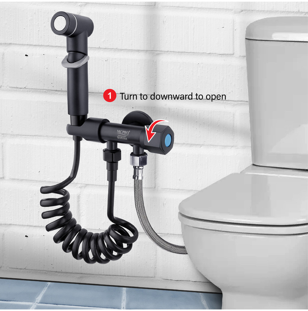 MCPRO SUS304 Stainless Steel BLACK HEXAGON TWO WAY TAP with BIDET SPRAY ...