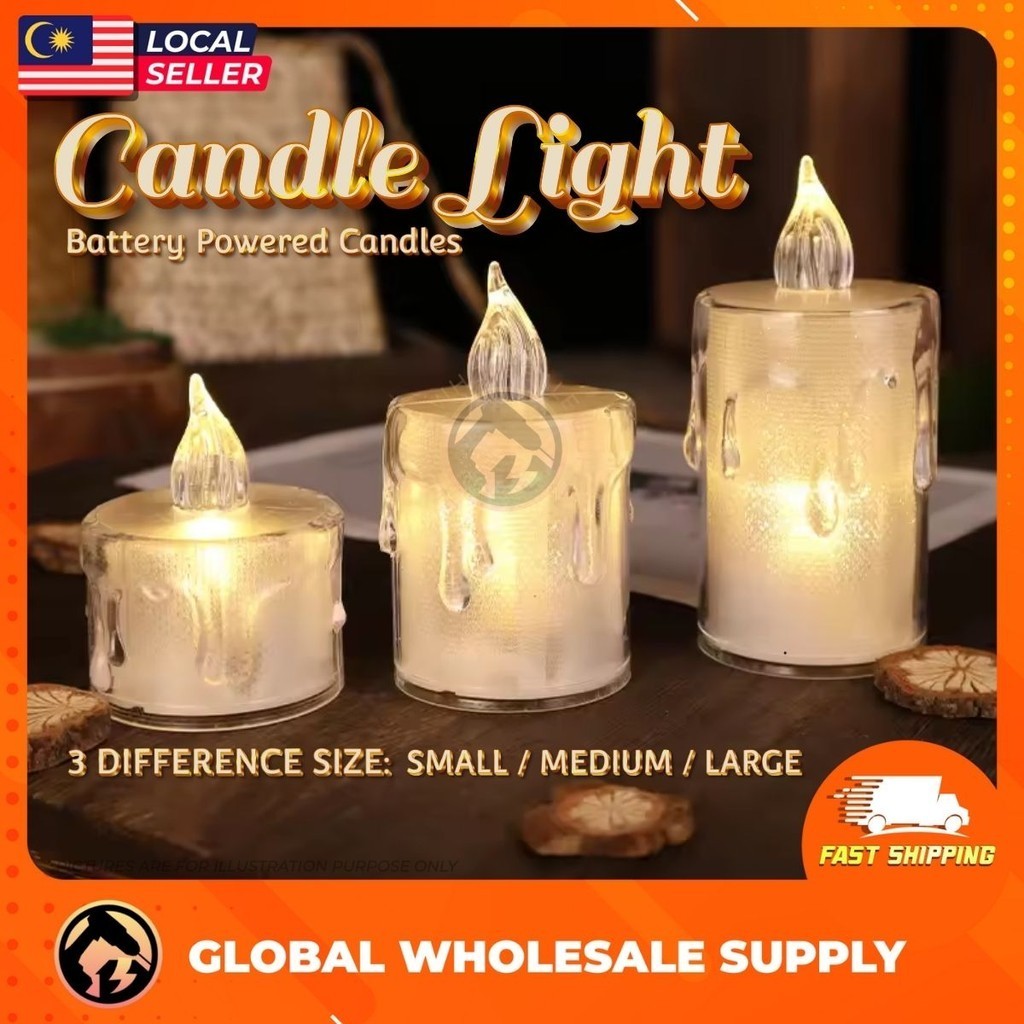 LED Candle Flameless Lamp Glitter Plastic Pillar Flickering Candle ...