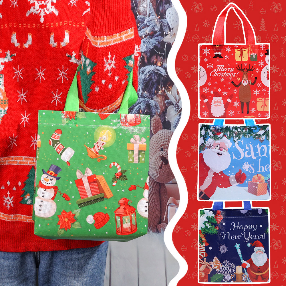 Santa Elk Snowflake Non-Woven Tote Bag - Christmas Handbag - Thickened ...