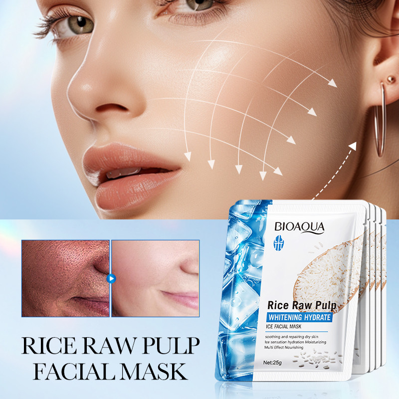 BIOAQUA Rice Raw Pulp Whitening Hydrate Ice Facial Mask Soothing Repair ...