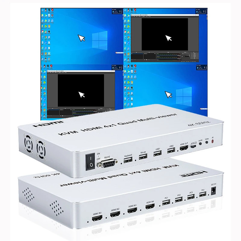4K 60Hz HDMI KVM Switch 4 Port HDMI 4x1 Quad Multi-viewer USB PC ...