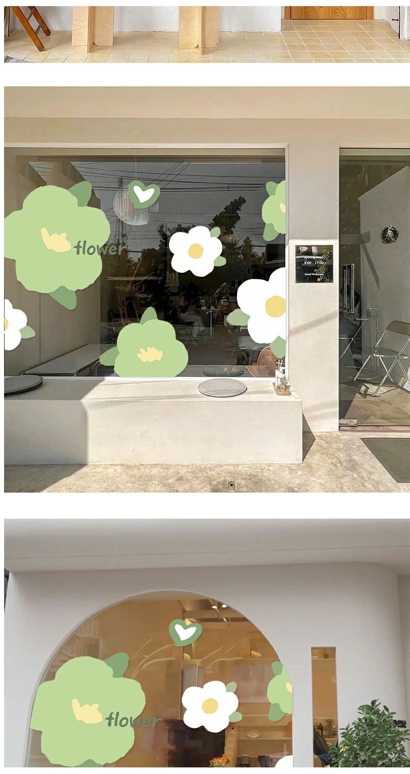 Floral Window Clings for Storefront Glass Pastel Green and White Flower ...