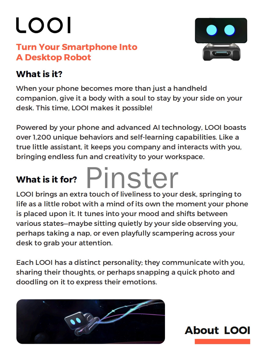 LOOI Robot ChatGPT Integrated Biomimetic Behavior System AI with Personality 10W Wireless Phone ...