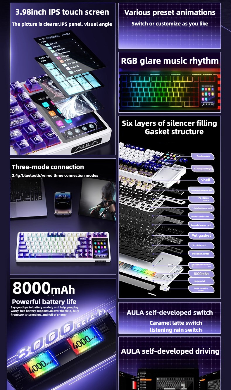 AULA L99 Mechanical Keyboard Wireless Tri-mode Customized Hot-swap ...