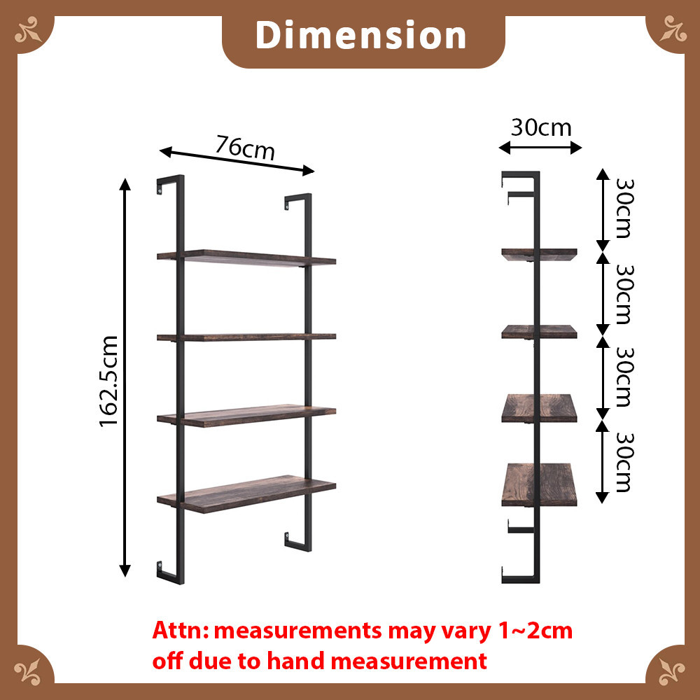 Worthbuy 4 Tier Wall Mounted Book Shelf Rak Buku Tingkat Rak Dinding ...