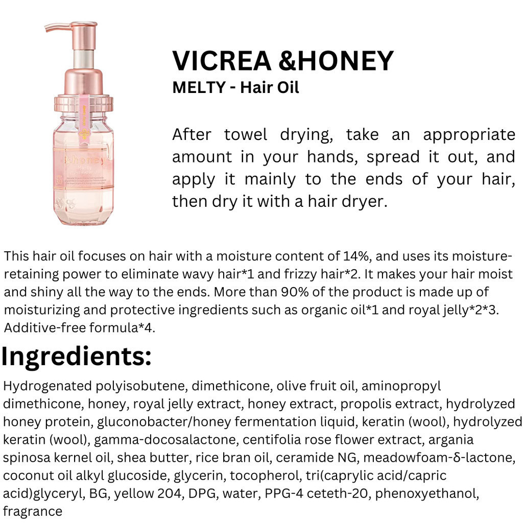 VICREA &HONEY Hair Oil/Shampoo/Treatment/Hair Pack JP/JAPAN 『PRODUCT OF ...