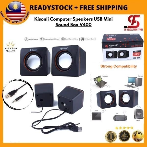 NEW Multimedia Kisonli Speakers USB Mini Sound Box V400 Set for ...
