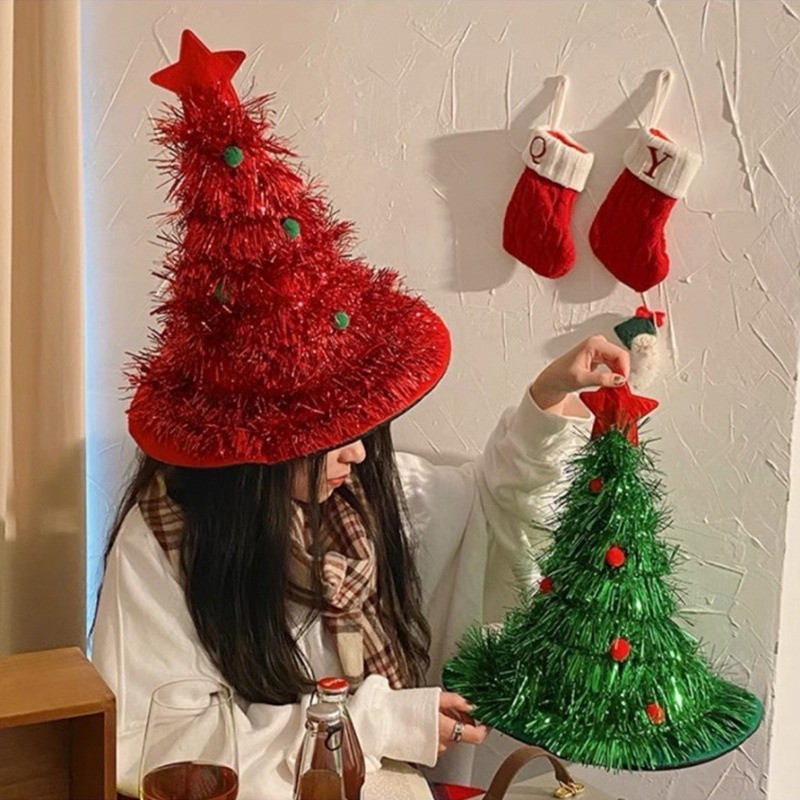Shining Rain Silk Christmas Hat - Non-woven Reflective Christmas Party ...