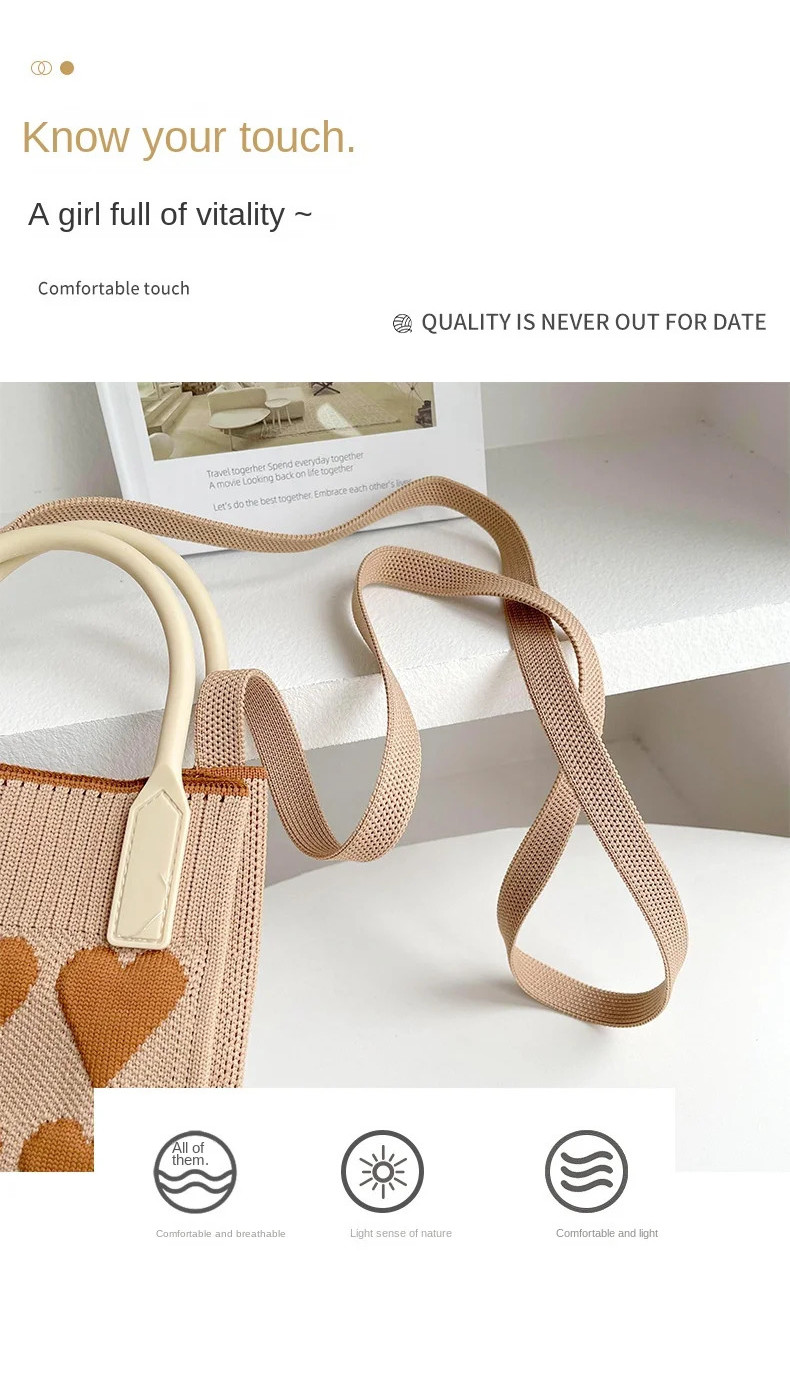 Korean Fashion Heart Knitted Mini Square Handbag for Women Small Mobile ...