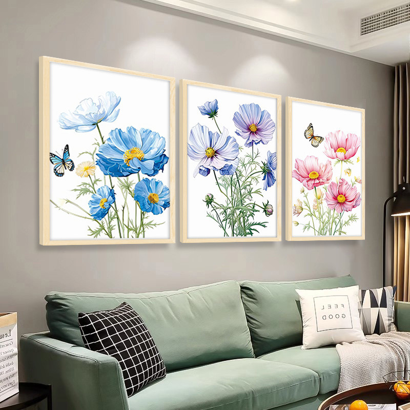 A4/A3 Frame 3PCS Colorful Flower Poster, Blue, Purple, Pink Floral Wall ...