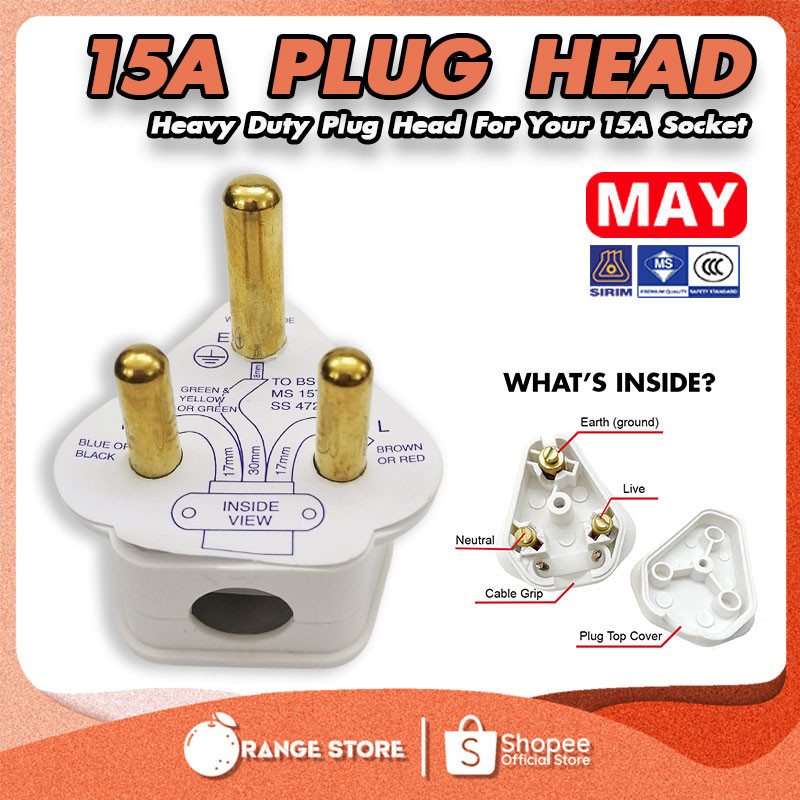 MAY 15A Plug Socket SIRIM Approved Heavy Duty Round Head Resilient ...