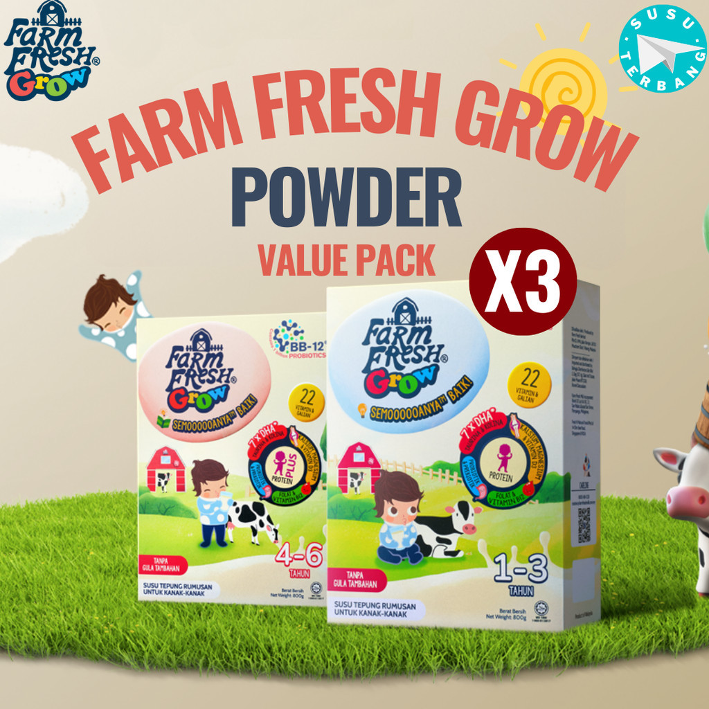 Farm Fresh Grow Milk Powder (30G/500G/800G) x 3 PACK [VALUE PACK ...