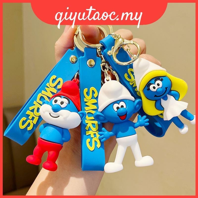 The Smurfs Papa Jokey Smurf Smurfette Silicone Keychain Pendant Blue ...