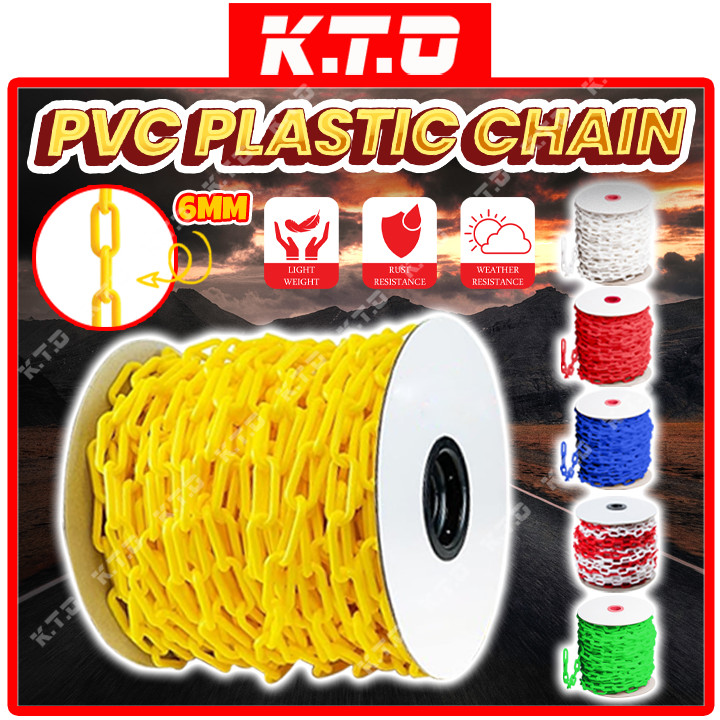 1 Roll 6mm x 20m Safety PVC Plastic Chain Barricade PVC Link Chain Gate ...