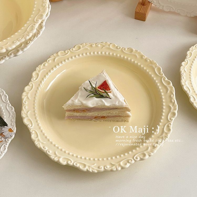 Retro Embossed Plate Dinner Plate Household Western Food Ceramic Dish ...