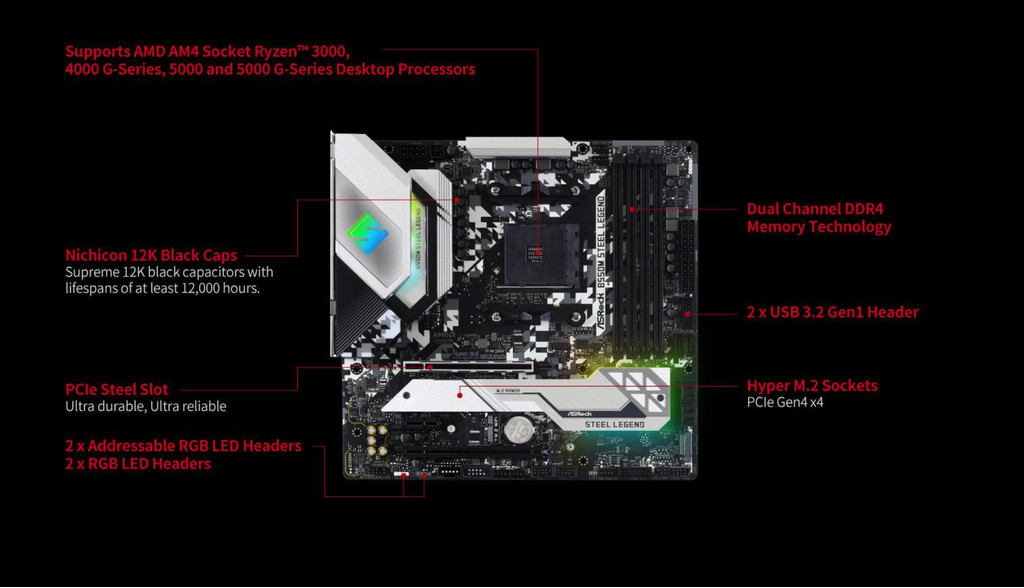 ASROCK B550M STEEL LEGEND MATX AM4 MOTHERBOARD (3 YEARS WARRANTY ...